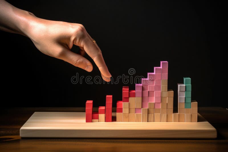Hand Placing Colored Blocks To Form an Upward-trending Bar Chart on a ...