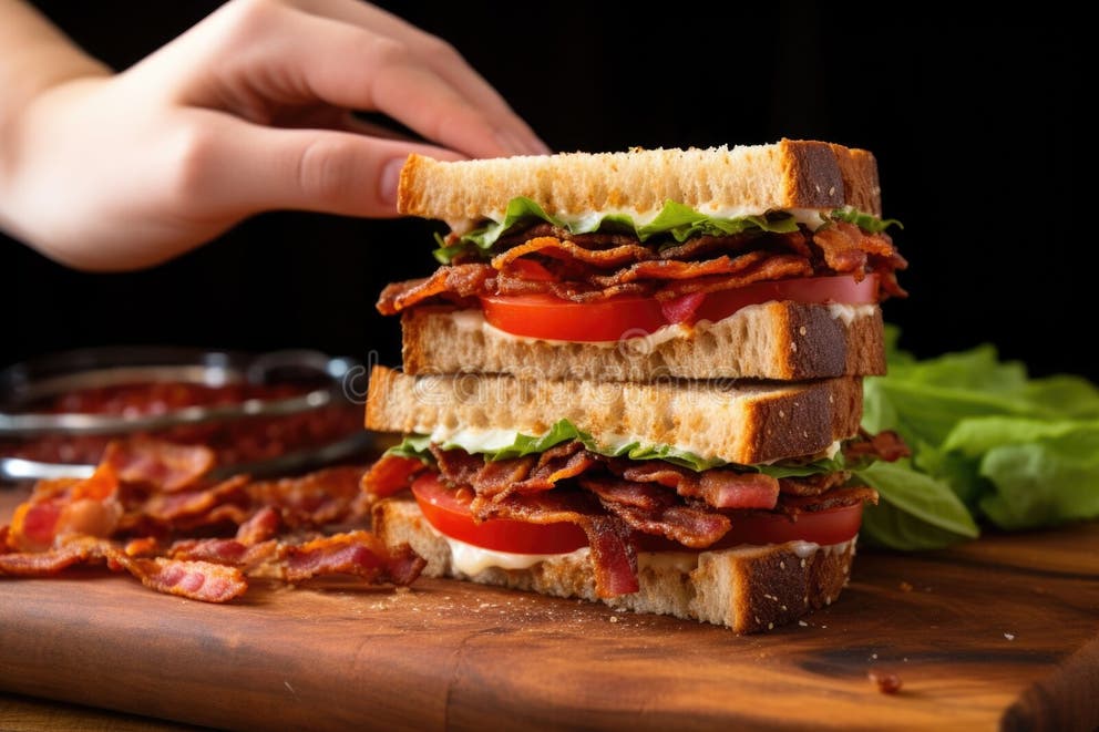 Hand Placing a Crispy Bacon Slice on a Toasted Sandwich Stock Illustration - Illustration of ...