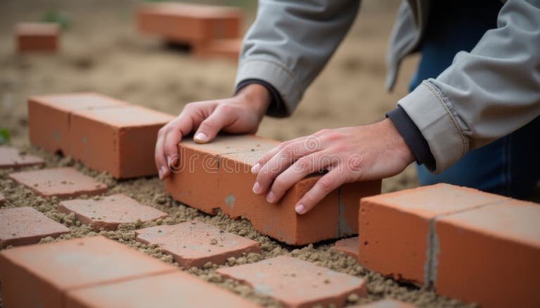 Hand Placing Final Brick on Wall - Construction Completion Moment Stock ...