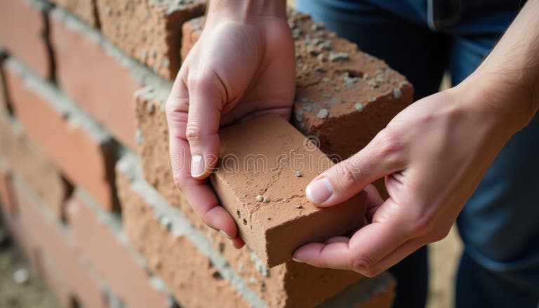 Hand Placing Final Brick on Wall - Construction Completion Moment Stock ...