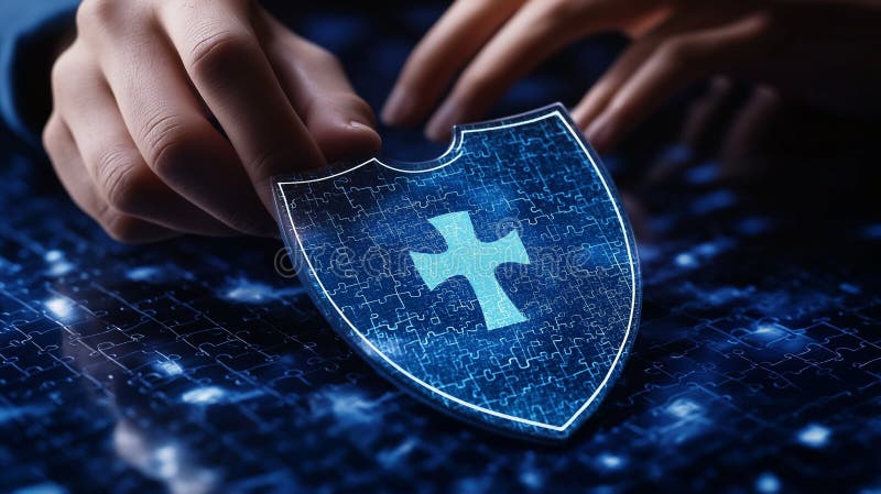 Hand Placing a Final Piece in a Puzzle, Forming a Complete Shield Stock ...