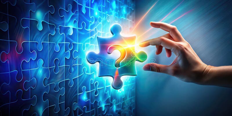 Hand Placing Final Puzzle Piece Revealing a Question Mark, Solving a ...