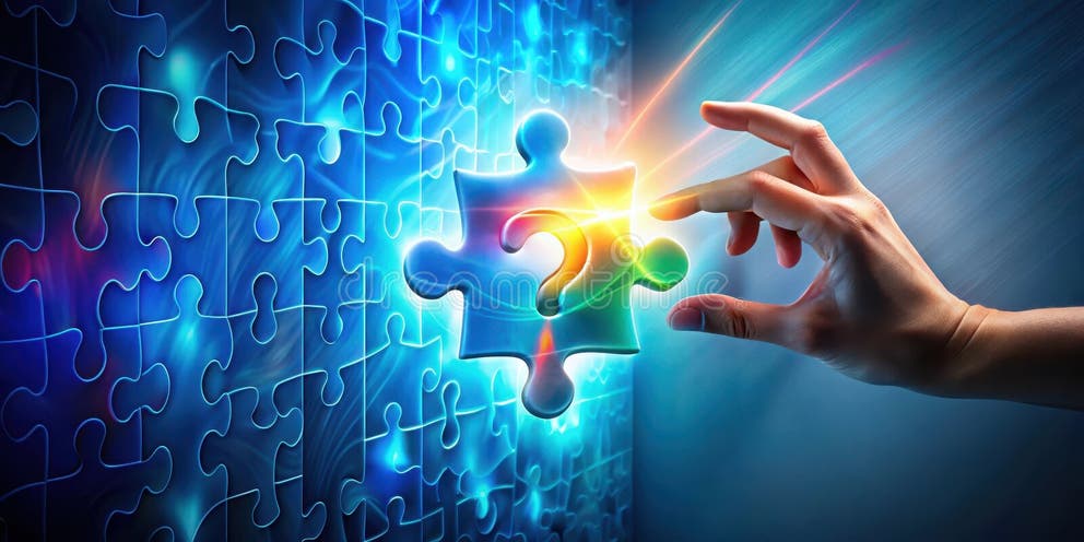 Hand Placing Final Puzzle Piece Revealing a Question Mark, Solving a ...