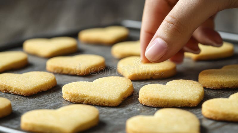 Hand Placing Heart Shaped Cookies on Baking Sheet Stock Illustration ...