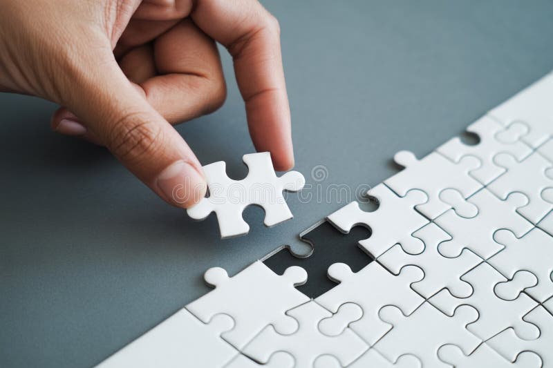 Completing the Puzzle Concept with Hand Placing Last Piece for Problem Solving and Strategy Game ...