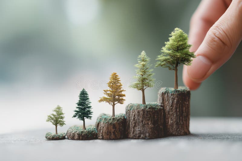 Hand Placing Miniature Tree on Stone Steps Representing Stock ...