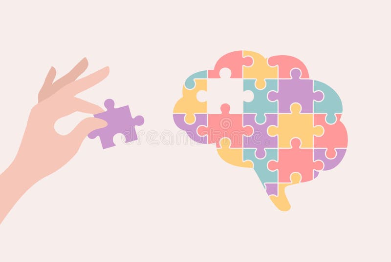 A Hand Placing a Missing Puzzle Piece into a Colorful Puzzle Brain ...