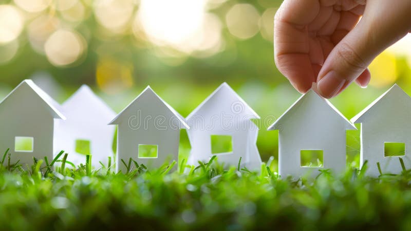 Hand Placing Paper House Model.AI Generated Image Stock Image - Image ...
