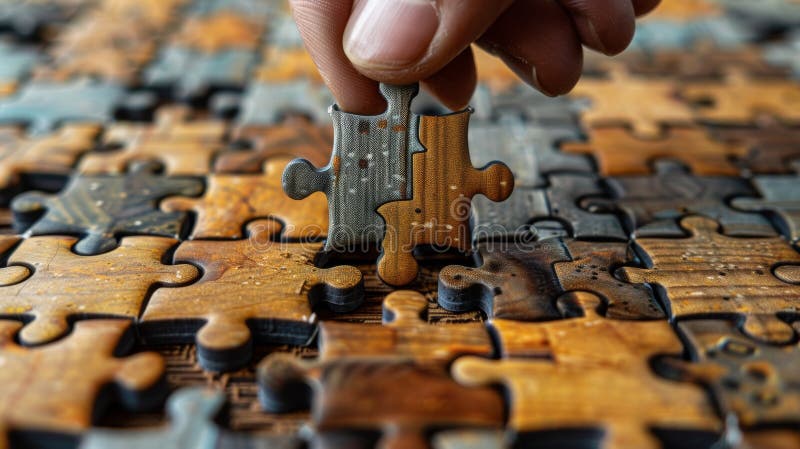 A Hand Placing a Piece of the Puzzle into Place, AI Stock Photo - Image ...