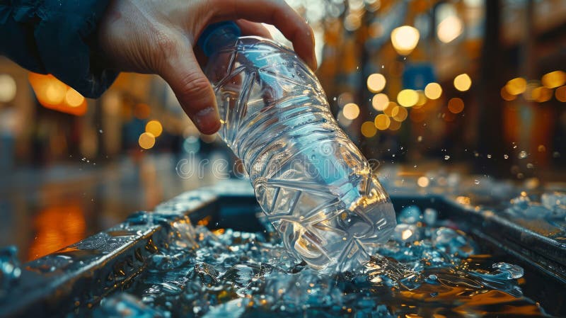Hand Placing Plastic Bottle in Recycle Bin Stock Photo - Image of city ...