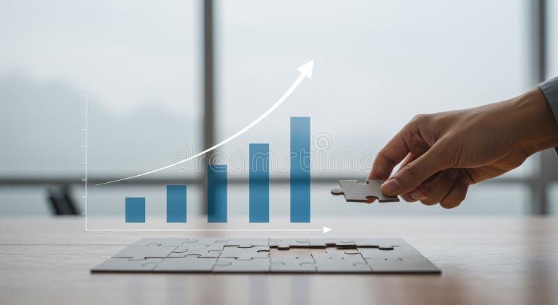 Hand Placing Puzzle Piece with Growth Chart in Background. Stock Image ...