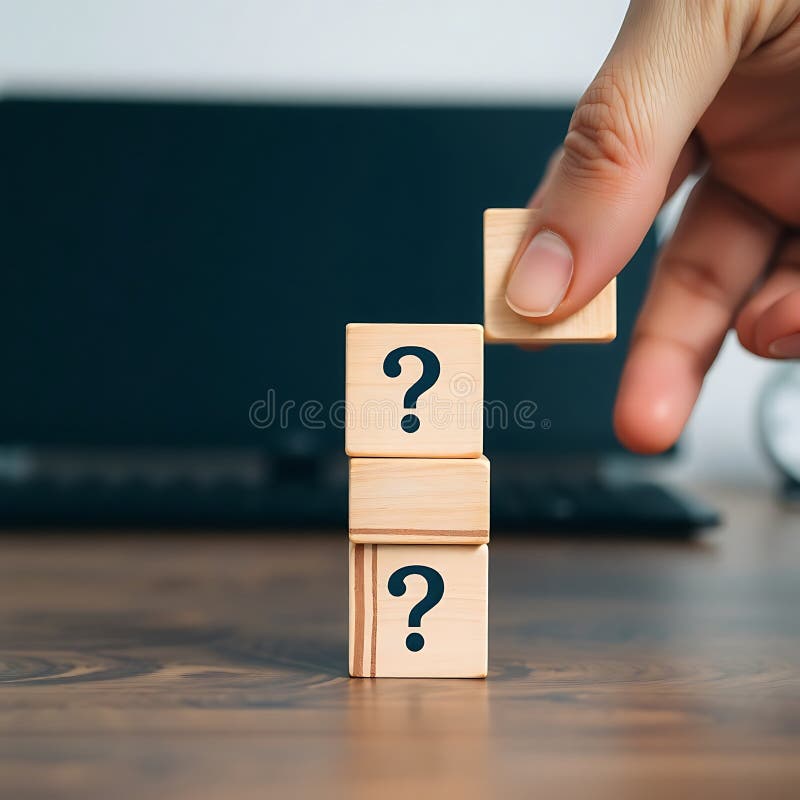 Hand Placing a Question Mark Block on a Stack of Wooden Blocks Stock ...