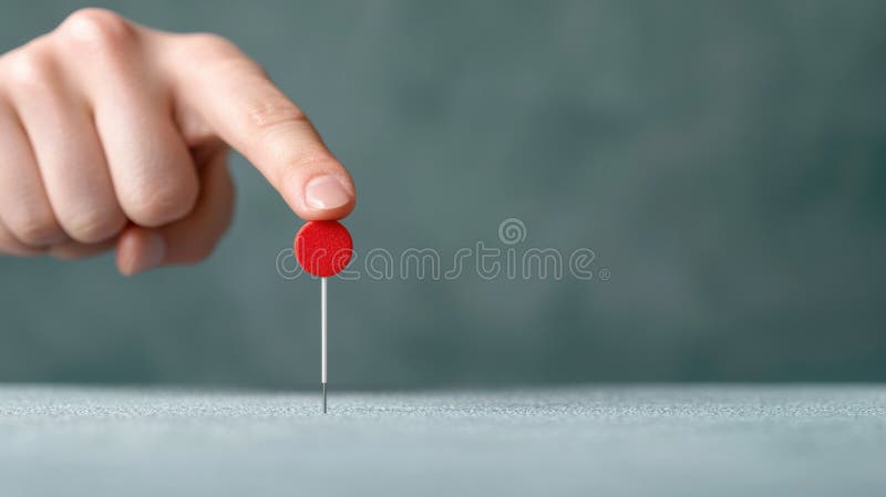 Hand Placing Red Pushpin on Textured Surface, Symbolizing Focus and ...