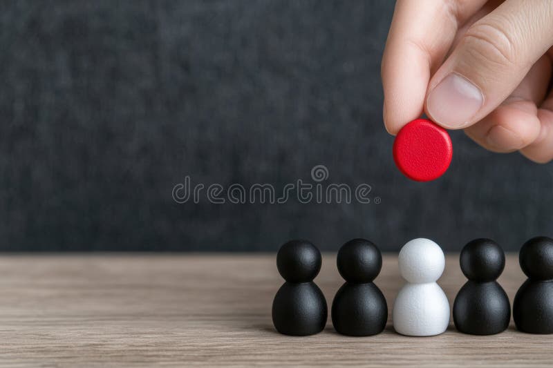 Hand Placing Red Token among Black and White Figures, Symbolizing ...