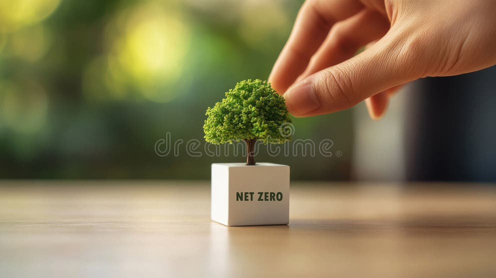 Hand Placing Small Tree on Cube Symbolizing Environmental Growth and ...