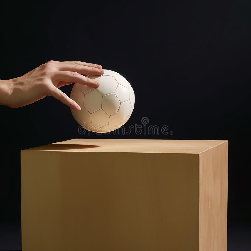 A Hand Placing a Soccer Ball on a Box Stock Image - Image of design ...