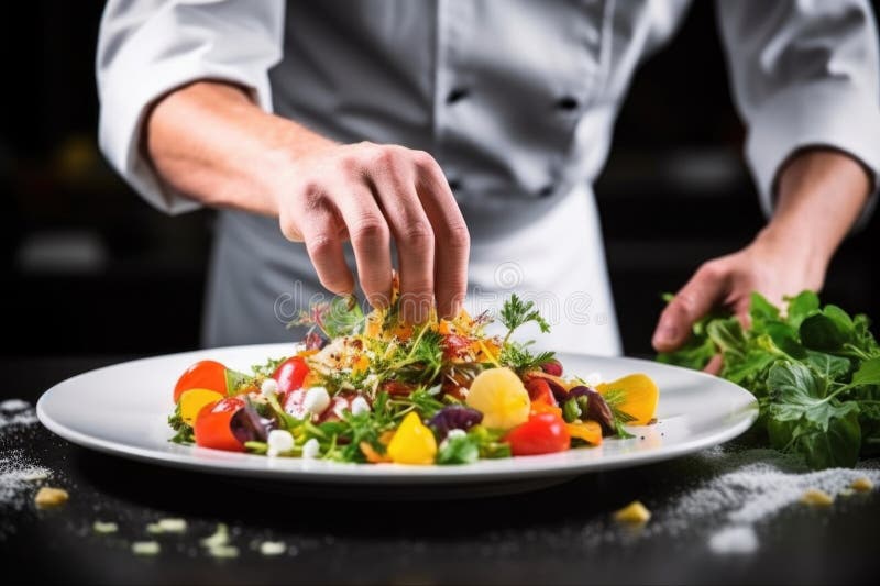 Hand Placing a Truffle into a Gourmet Fresh Vegetable Salad Stock Image ...