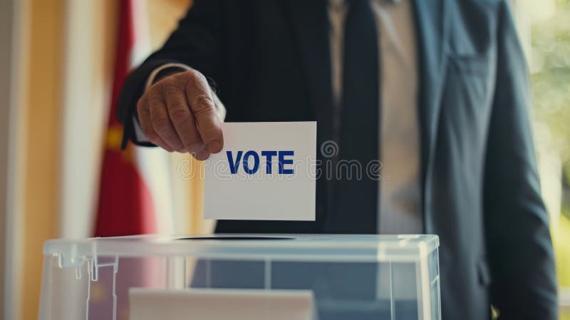 Hand Placing a Vote Card into a Transparent Ballot Box during an ...