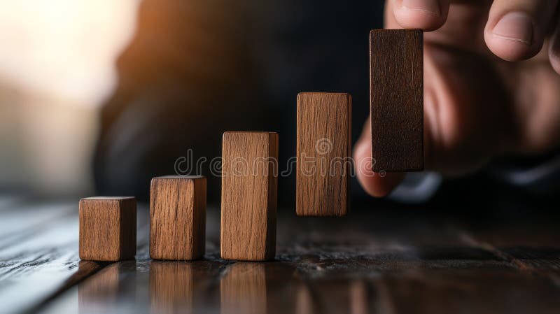 Hand Placing a Wooden Block on Top of a Growing Graph, Symbolizing ...