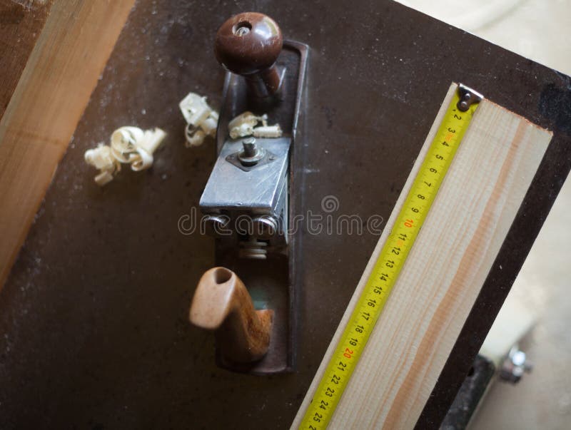 Hand Plane and Ruler on the Workbench Stock Image - Image of joiner ...