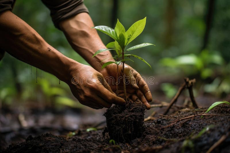 Hand Planting Sapling in a Soil Stock Image - Image of generated ...