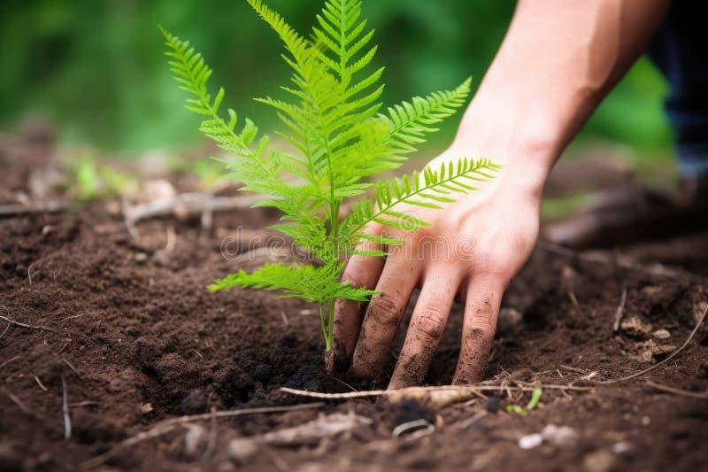 Hand Planting Sapling in a Soil Stock Image - Image of generated ...