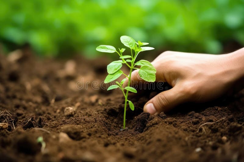 Hand Planting Sapling in a Soil Stock Image - Image of generated ...