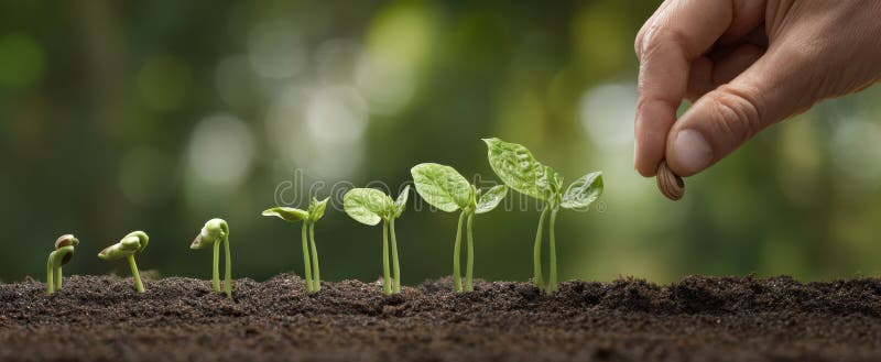 The Hand Planting Seeds among Growing Seedlings in the Soil AI ...