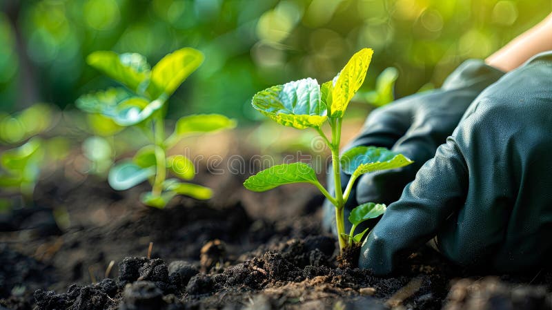 A Hand Planting a Small Plant Stock Illustration - Illustration of farm ...