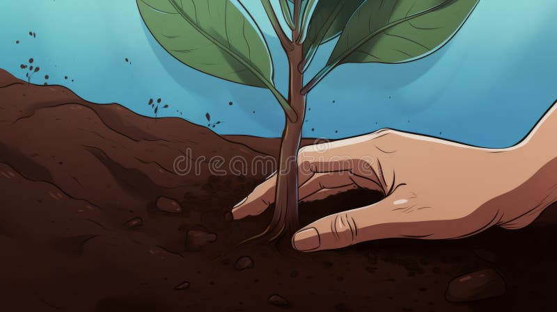 Hand planting a tree stock illustration. Illustration of hands - 290384085