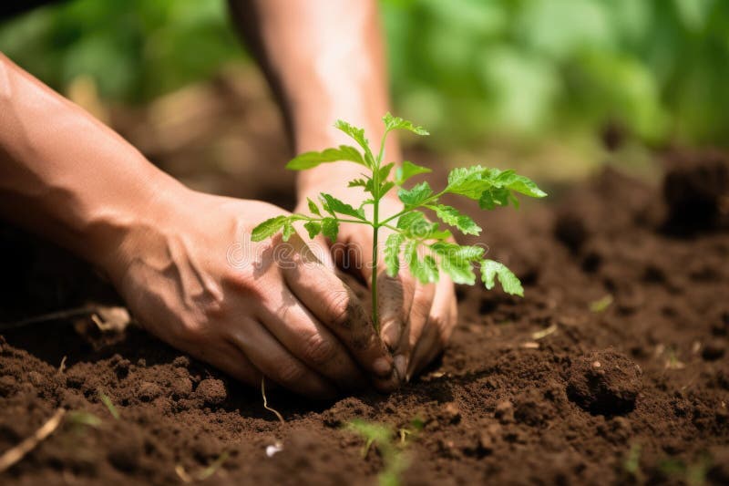 A Hand Planting Tree Sapling in Fertile Soil Stock Illustration ...