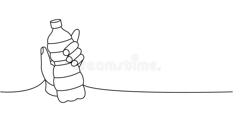 Hand with Plastic Bottle One Line Continuous Drawing. Empty Glass or ...