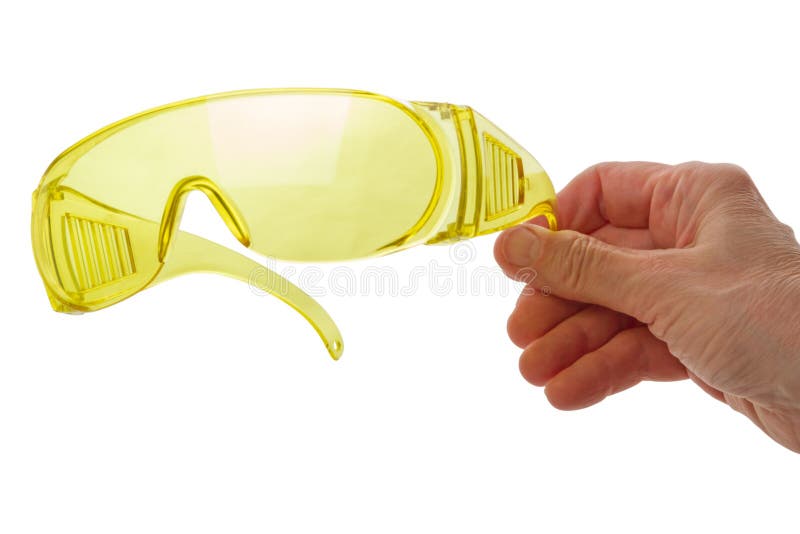 Hand with Plastic Safety Glasses Stock Photo - Image of building, work ...