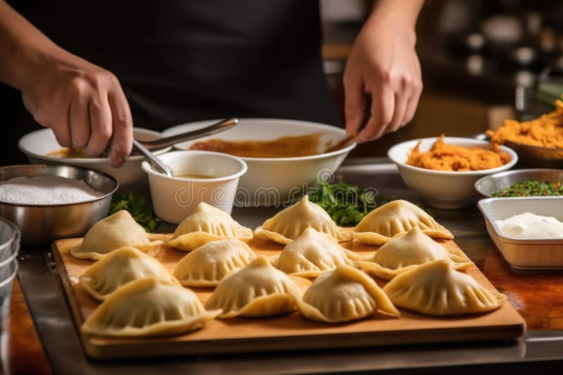 Hand Plating Freshly Made Empanadas on a Porcelain Dish Stock Image ...