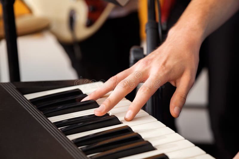 Hand Playing Piano in Recording Studio Stock Image - Image of male ...