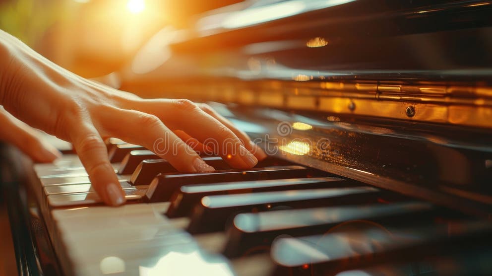 A Hand is Playing a Piano with the Sun Shining on it Stock Photo ...