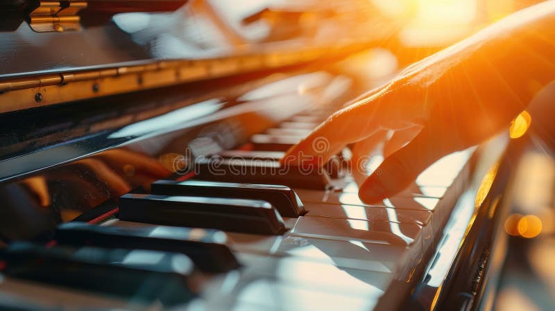 A Hand is Playing a Piano with the Sun Shining on it Stock Photo ...