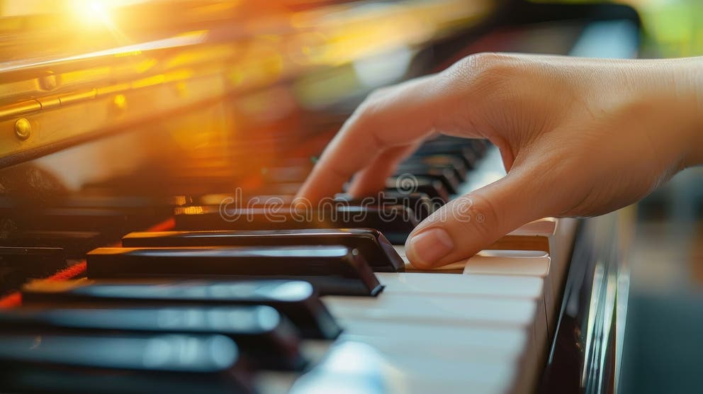 A Hand is Playing a Piano with the Sun Shining on it Stock Image ...