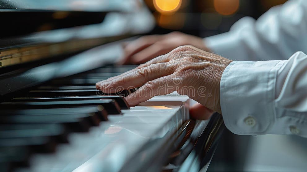 A Hand is Playing a Piano with the Sun Shining on it Stock Photo ...