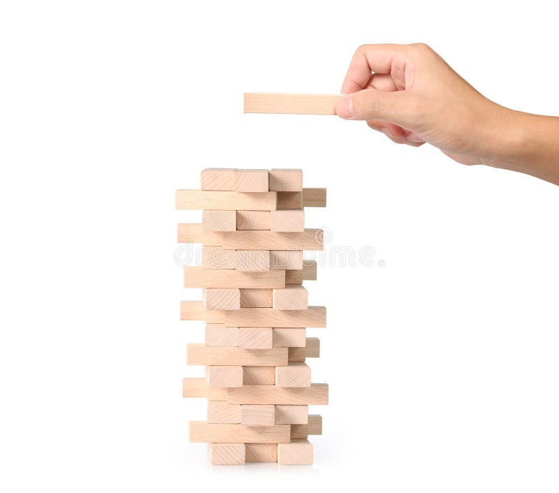 Hand Playing Wood Blocks Stack Game Stock Image - Image of construction ...