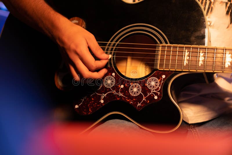Hand plays guitar stock image. Image of chord, vintage - 259058395