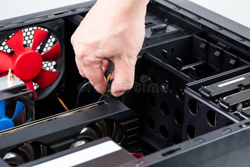 Hand Plugging Aux Power Connector To the Video Card while Maintenance ...