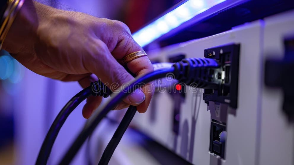 The Hand Plugging Cable. AI Generated Stock Image - Image of system ...