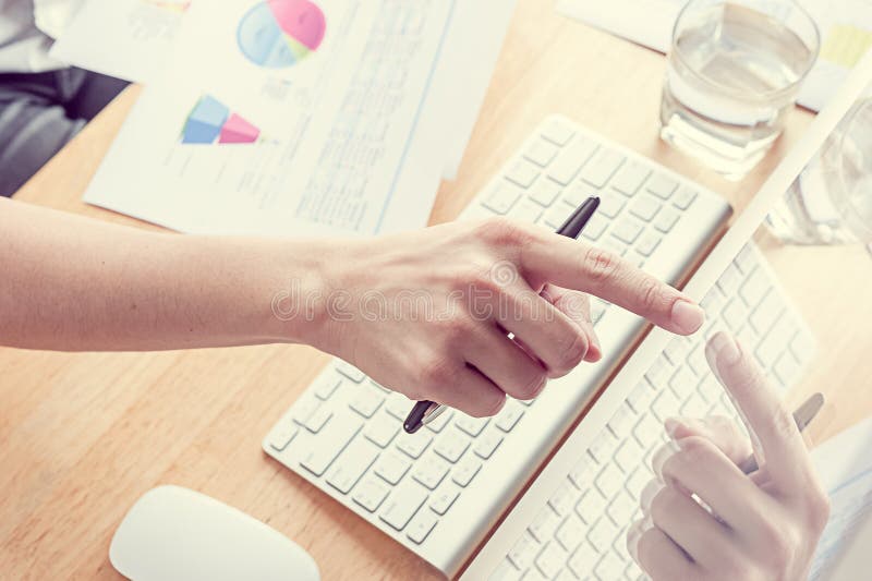 Hand Point at Computer Screen Stock Photo - Image of finger, push: 53400452