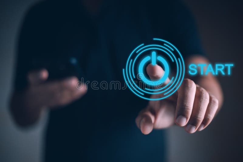 Hand Point Finger Press Start Button. Beginning Goal New Target Stock ...