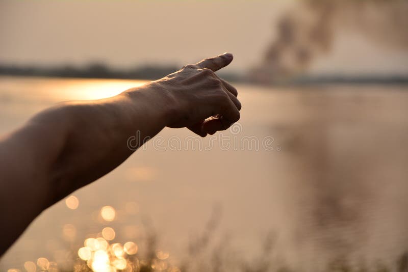Hand Point Forward Symbol Silhouette Style Under the Sky Stock Image ...
