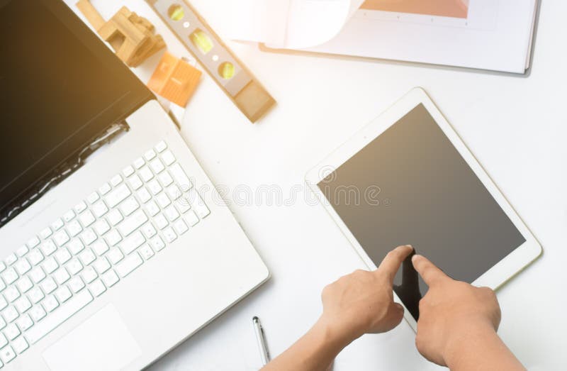 Point on Tablet PC with Cloud of Application Icons Stock Photo - Image ...