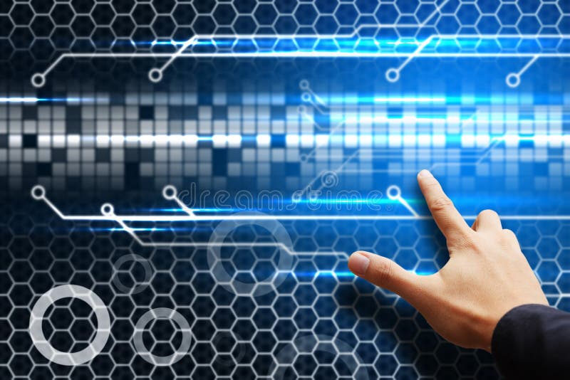 Hand Point To Digital World Background Stock Image - Image of ...