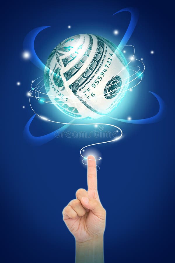 Money sphere in hand stock photo. Image of finger, develop - 33054464