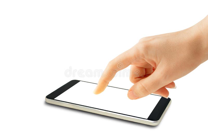 Hand Point and Touch on Blank Screen of Smartphone. Stock Image - Image ...